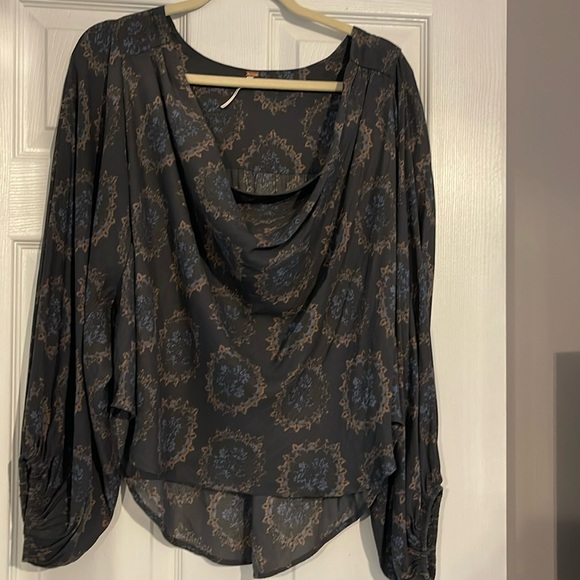 Free People | Tops | Free People Navy Blue Droopy Neck Blouse | Poshmark